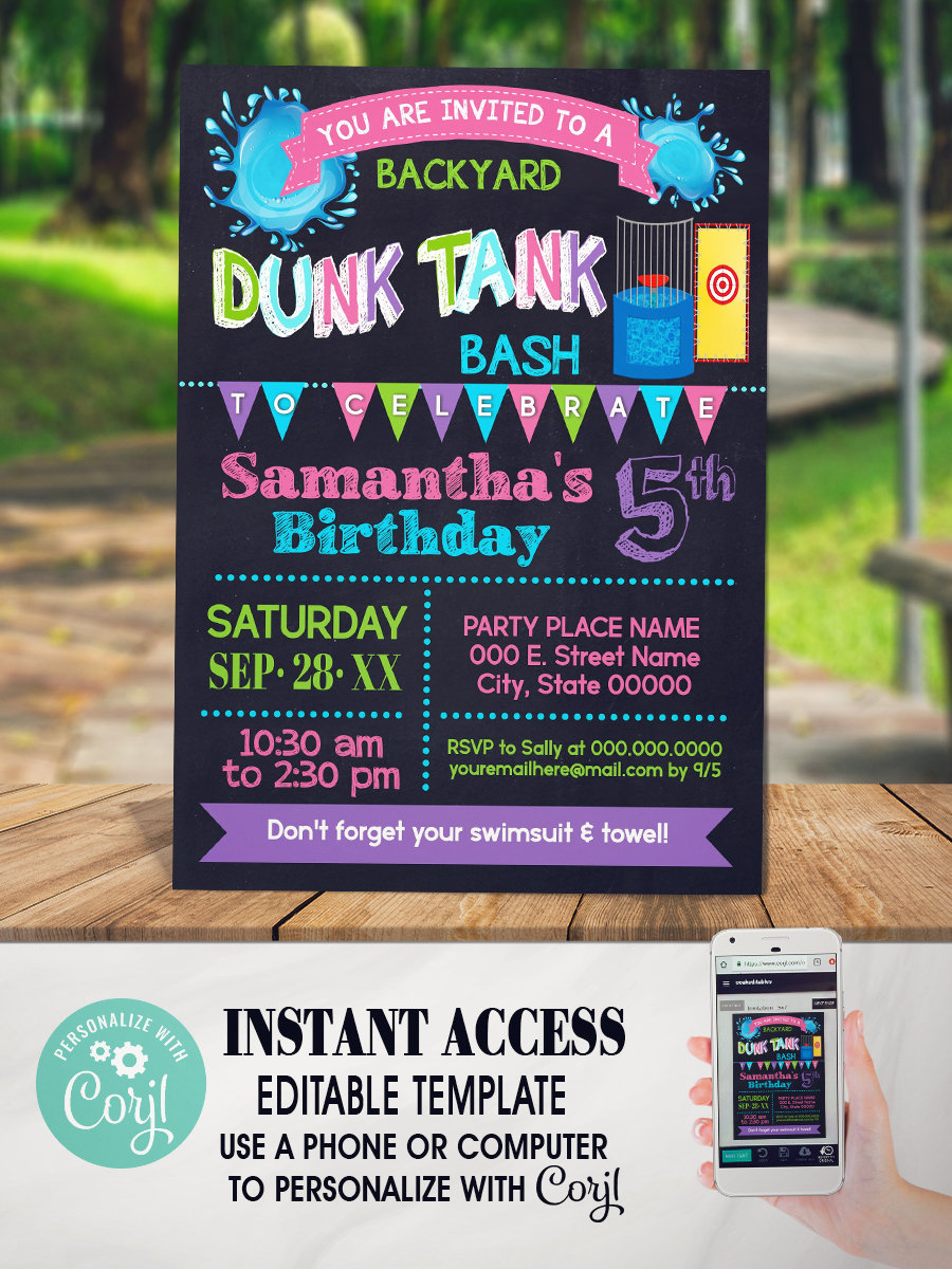 Dunk Tank Summer Water Birthday Bash Invitation Summer Water - Etsy