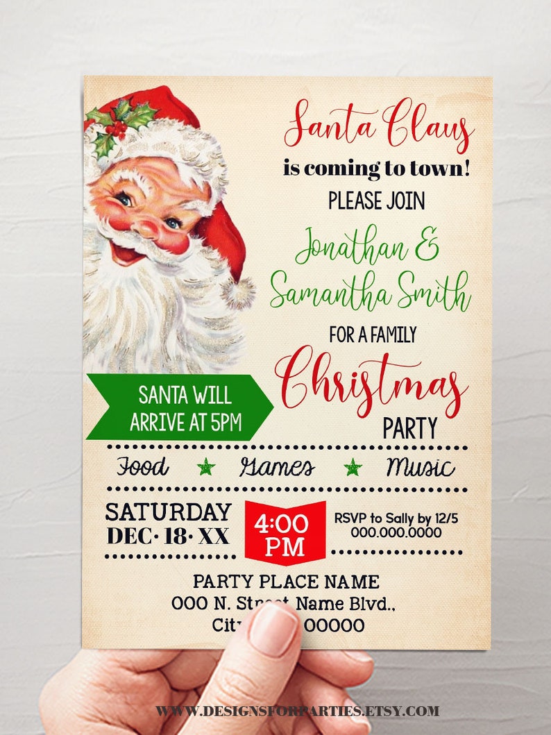 Santa is Coming to Town Party Invitation Annual Christmas Bash Xmas ...