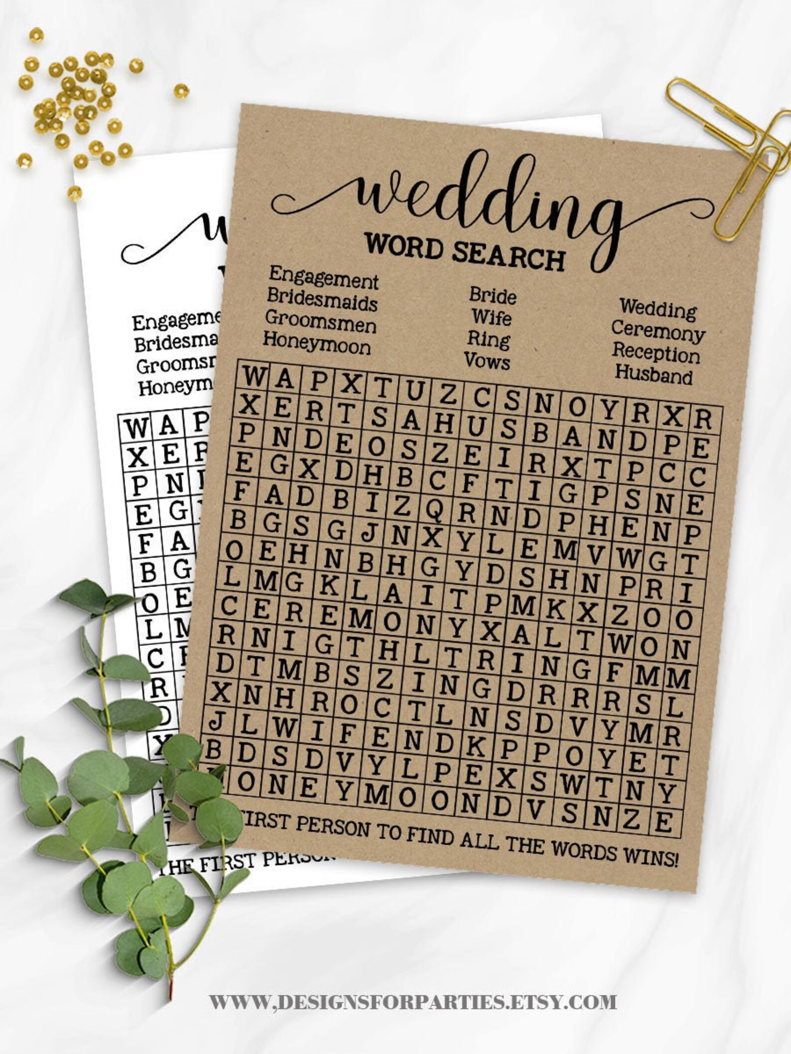Wedding Word Search Game Bridal Shower Activity Game White | Etsy