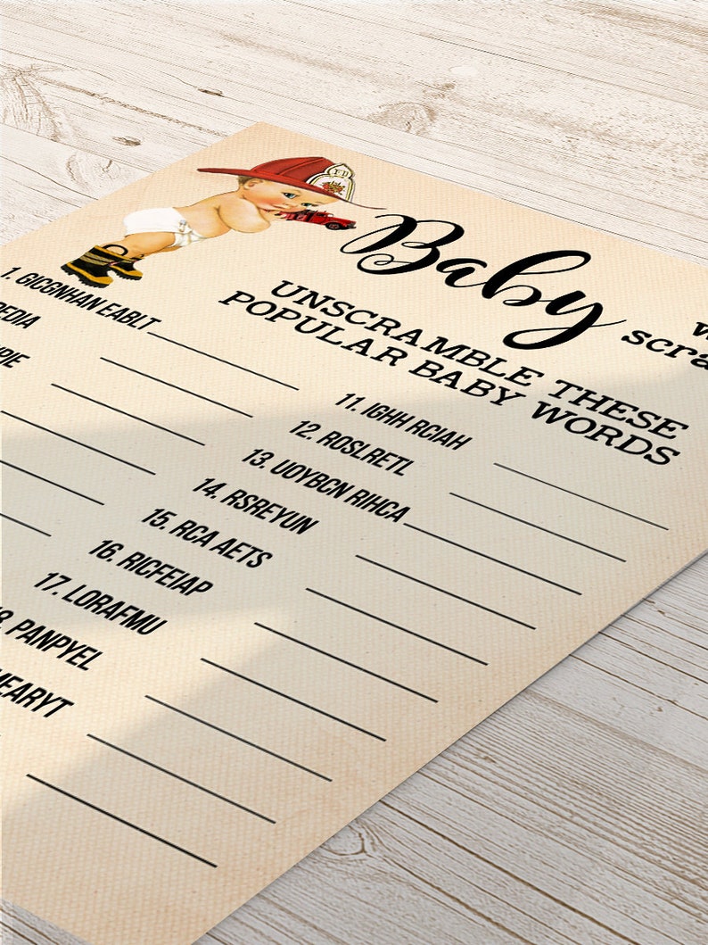 Fireman Word Scramble Baby Shower Game Baby Word Scramble - Etsy