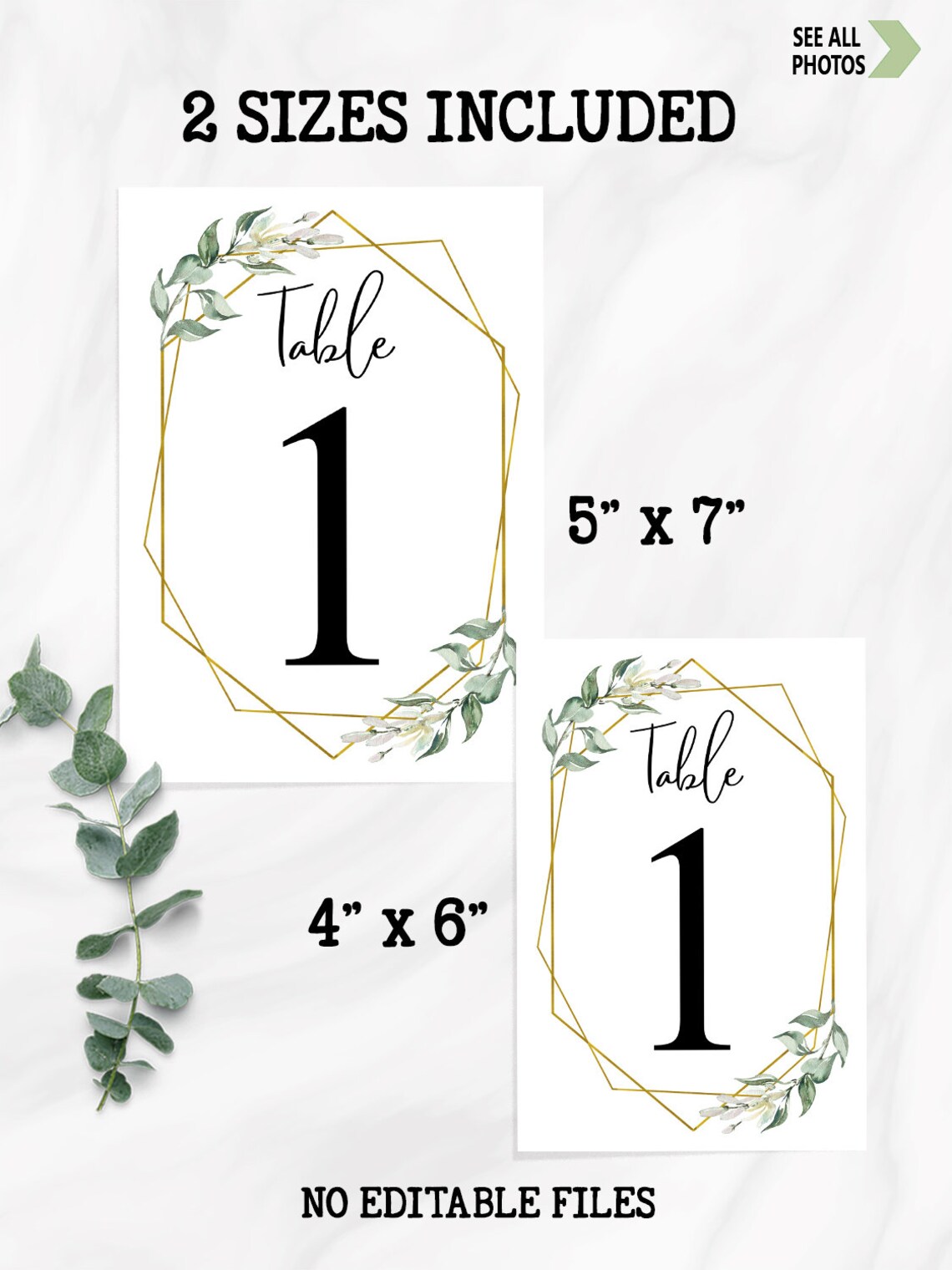 Eucalyptus Gold Table Numbers 1 to 50 Sign Wedding Reception Bridal ...