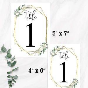 Eucalyptus Gold Table Numbers 1 to 50 Sign Wedding Reception Bridal ...