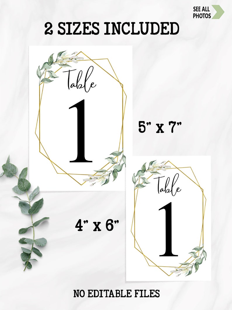 Eucalyptus Gold Table Numbers 1 to 50 Sign Wedding Reception - Etsy