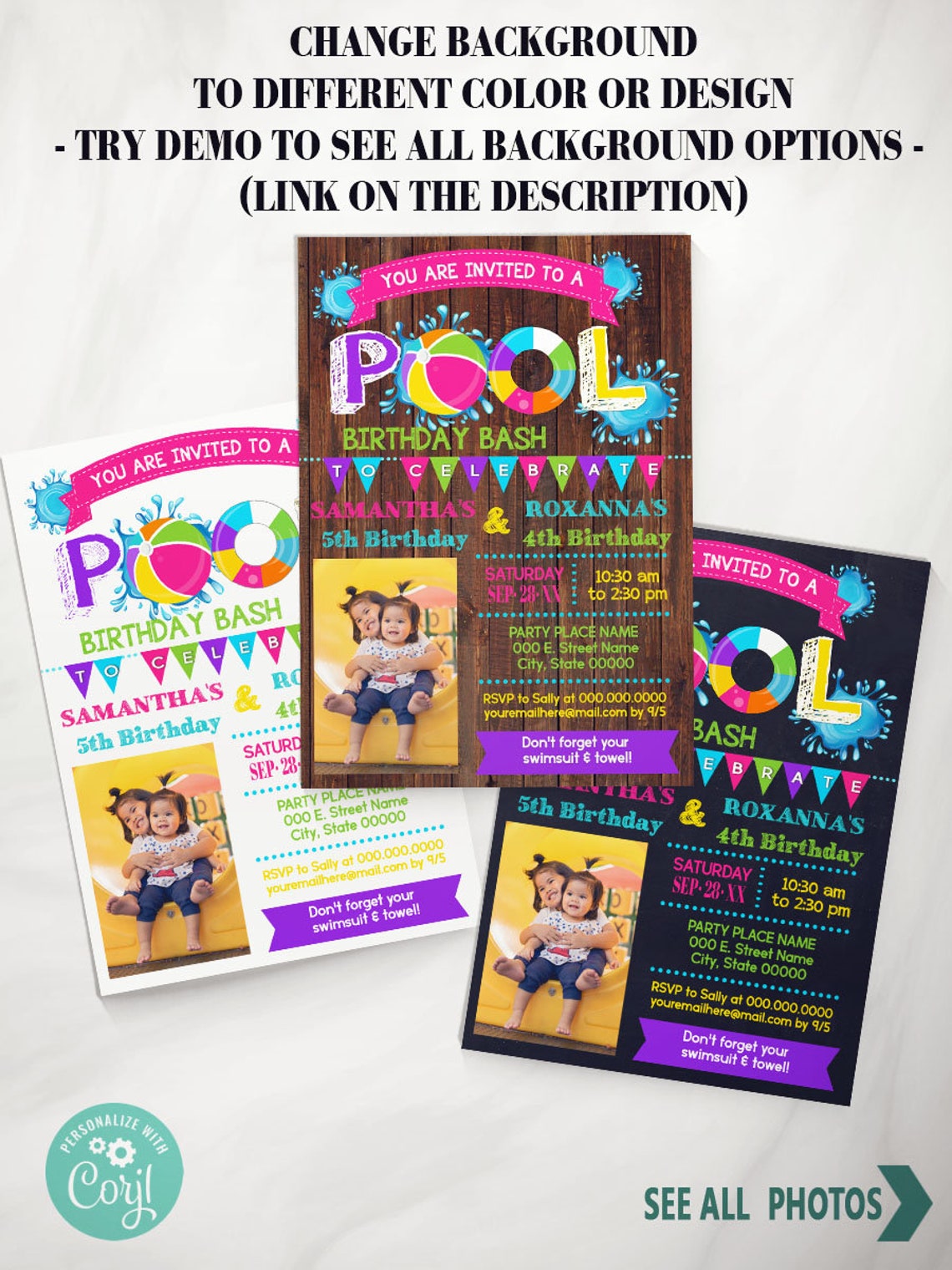 Hot Pink Pool Summer Backyard Water Bash Invitation Wooden - Etsy