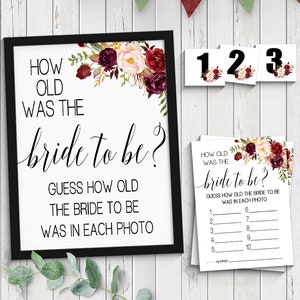 How Old Were Was Bride Game Guess Her Age Bridal Shower Activity Game ...