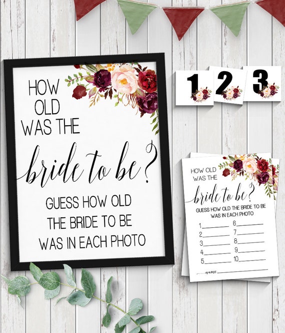 How Old Were Was Bride Game Guess Her Age Bridal Shower | Etsy
