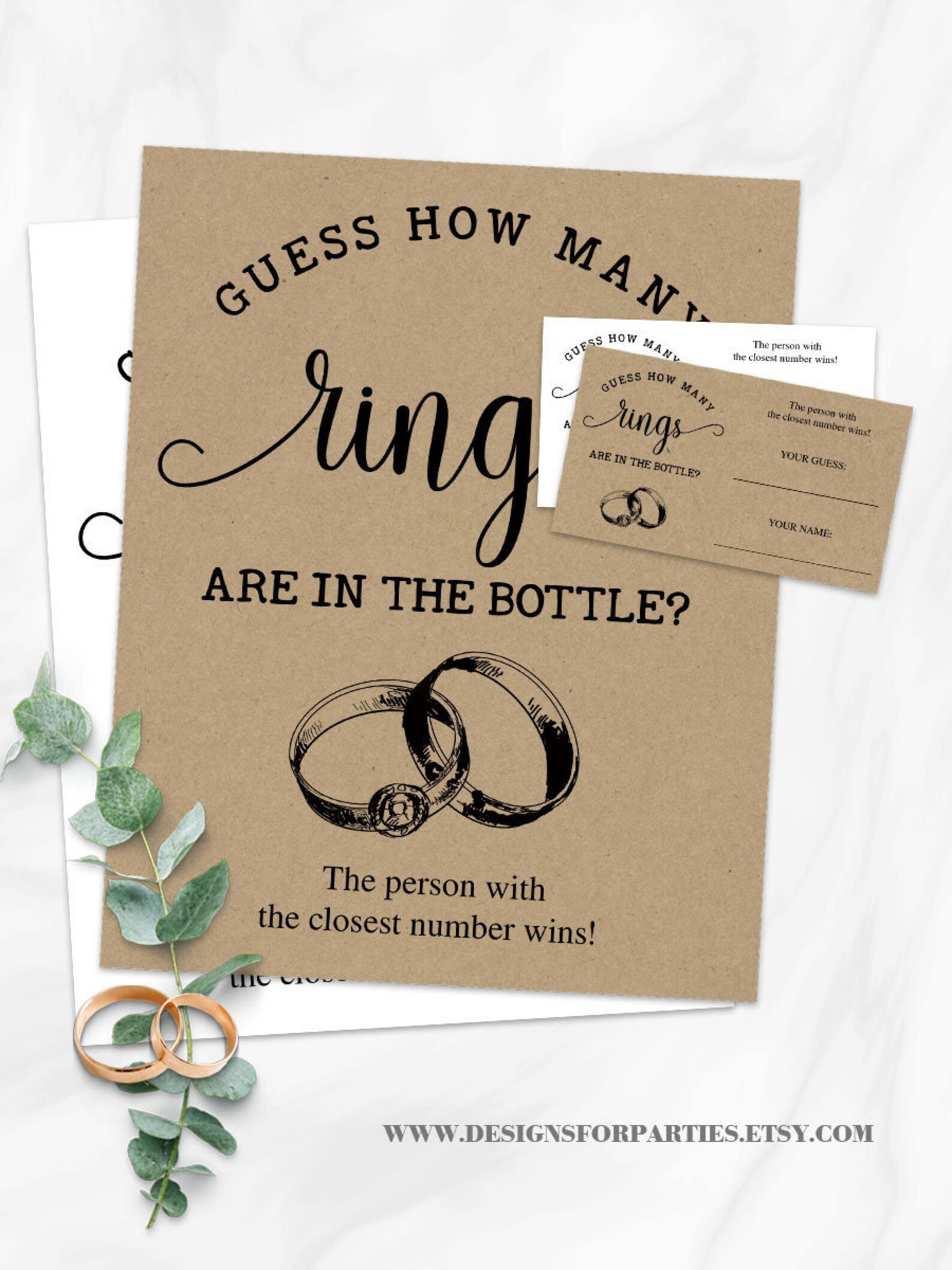 Guess How Many Rings Game Bridal Shower Editable Game White - Etsy