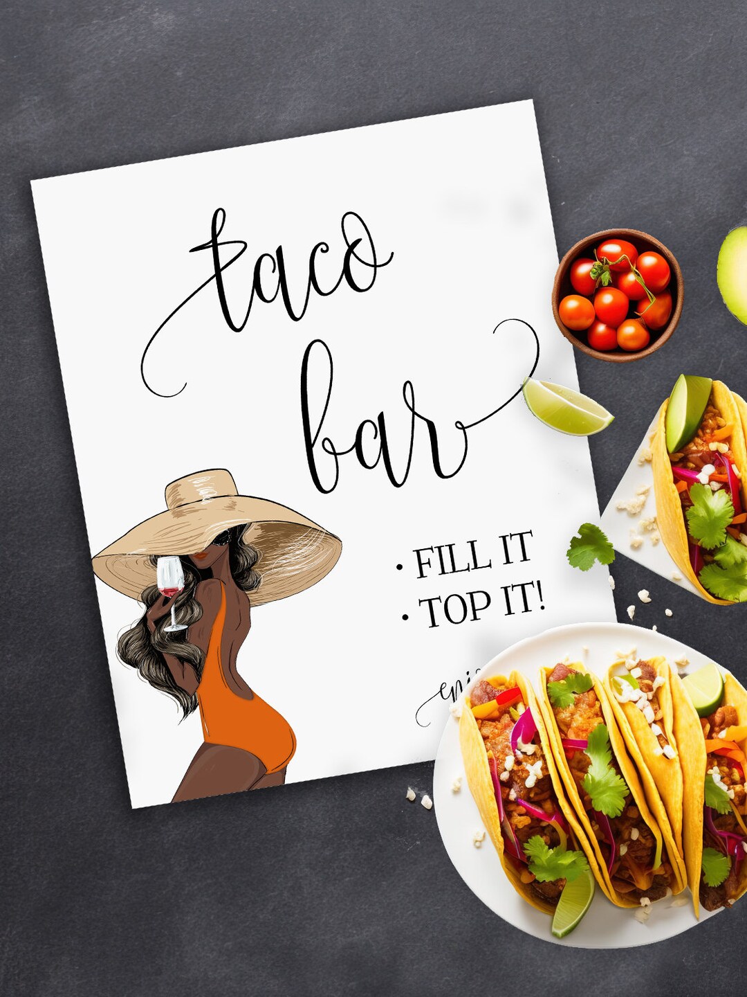 Taco Bar Pool Party Sign Summer Girls Pool Party African American Girl ...