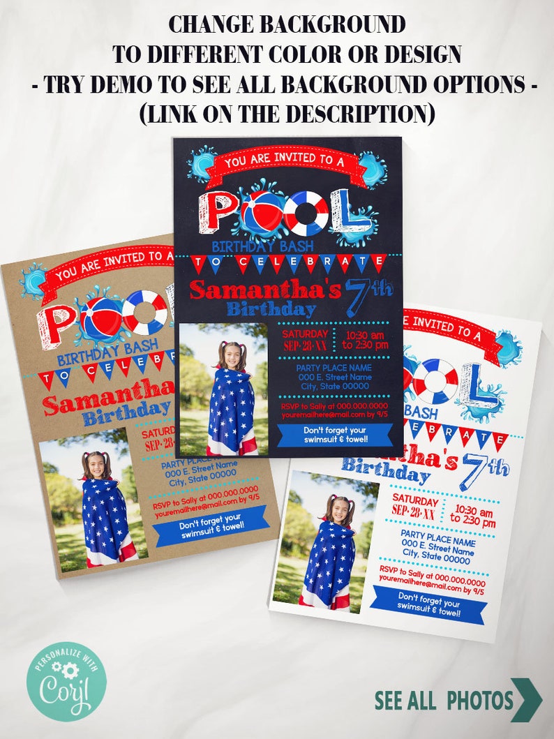 Pool Summer Backyard Bash Invitation Water Bash Chalkboard Red - Etsy