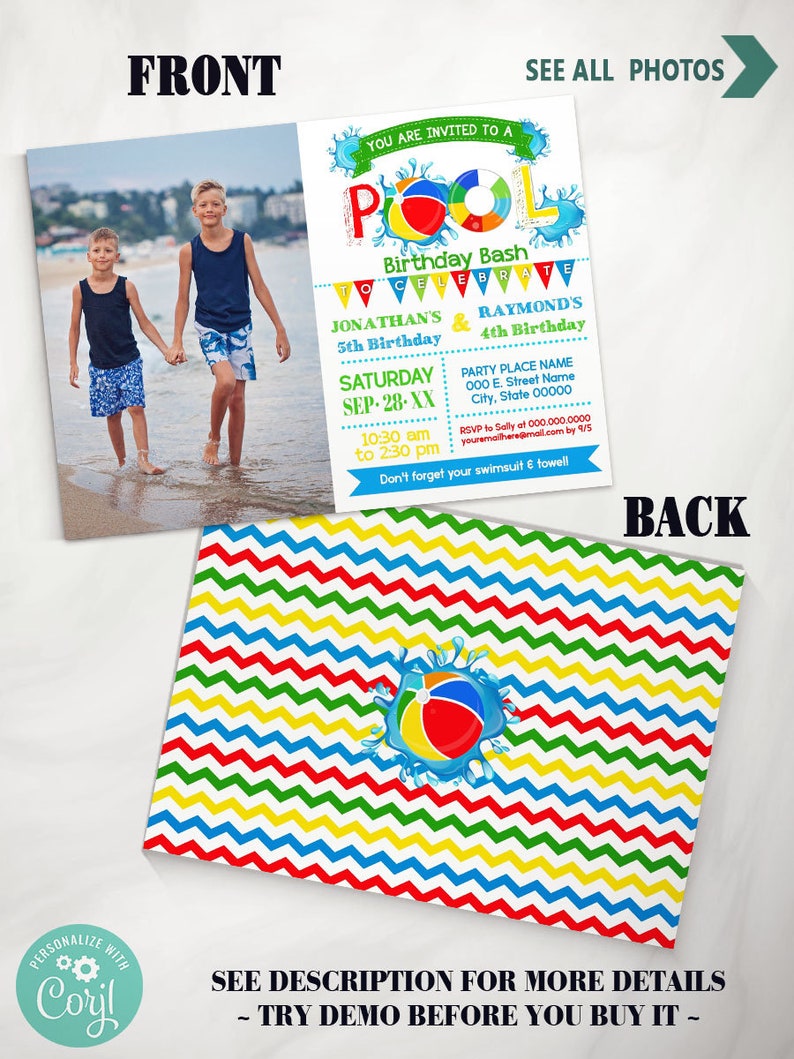 Pool Summer Backyard Bash Invitation Water Bash Combined | Etsy