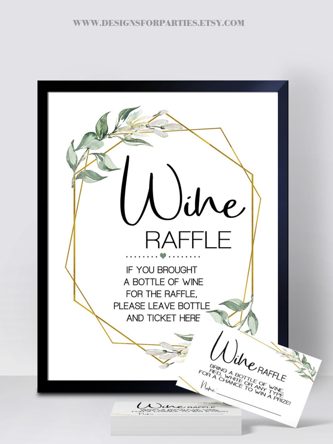 Wine Raffle Tickets & Sign Bridal Shower Stock the Bar Greenery Gold ...