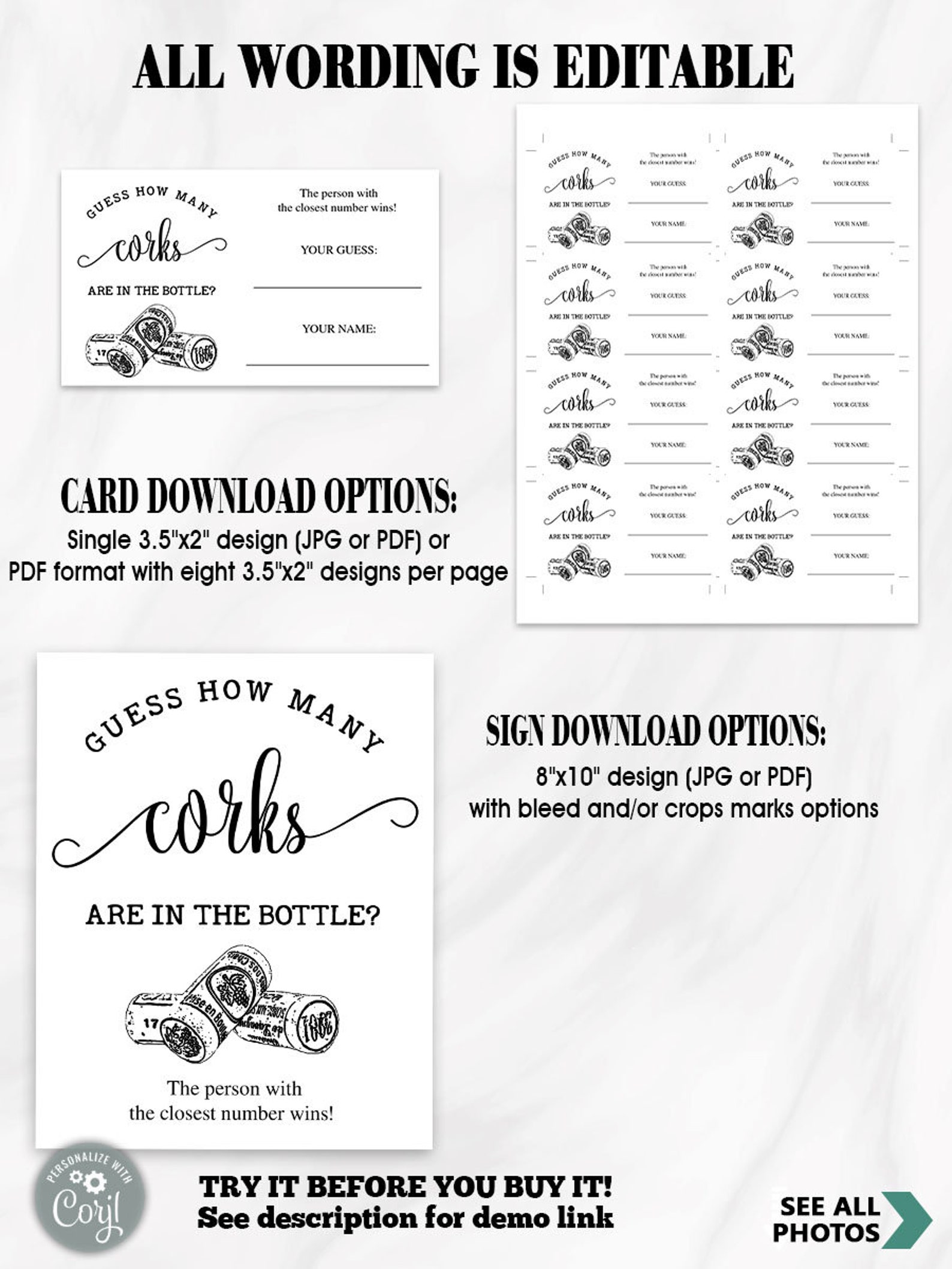 Guess How Many Corks Game Bridal Shower Editable Game Couples - Etsy