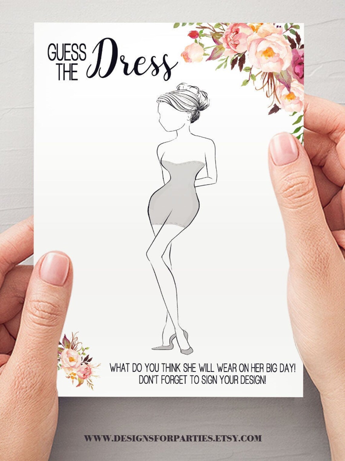 Guess the Dress Game Bridal Shower Activity Game Pink Flowers Boho Chic ...