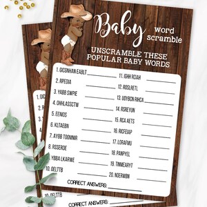Cowboy Word Scramble Baby Shower Game Baby Word Scramble Activity ...