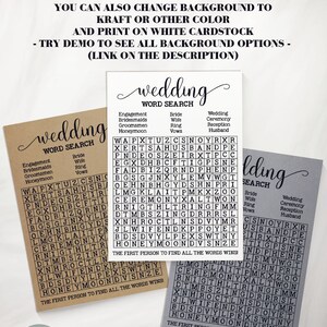 Wedding Word Search Game Bridal Shower Activity Game White Back or ...