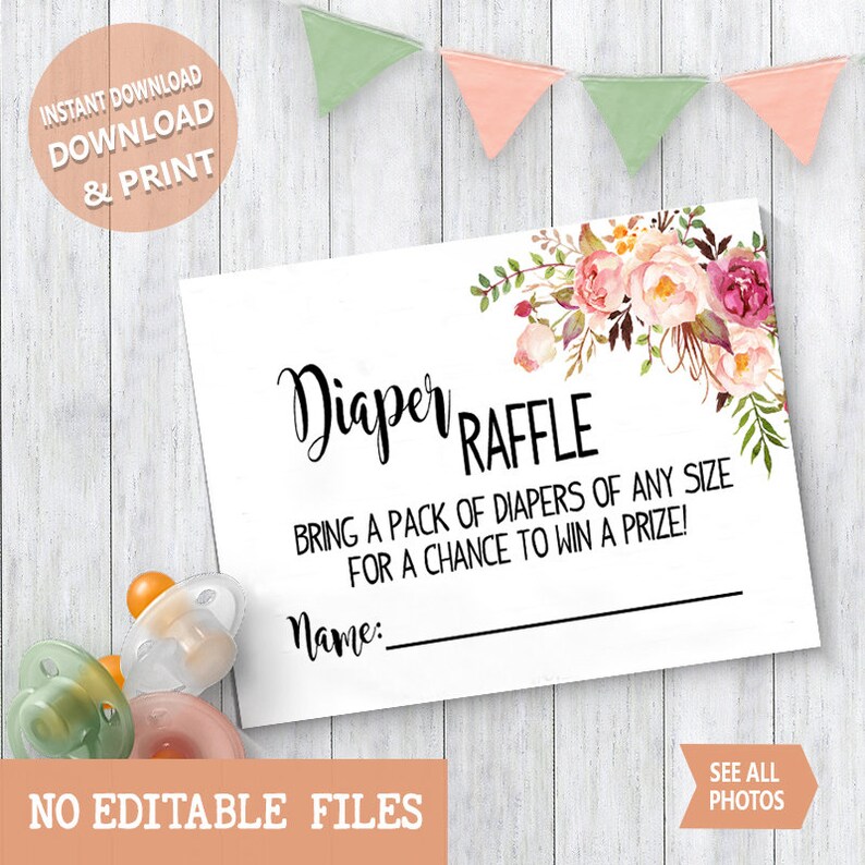 Pink Flowers Diaper Raffle Tickets & Sign Baby Shower Bring a - Etsy