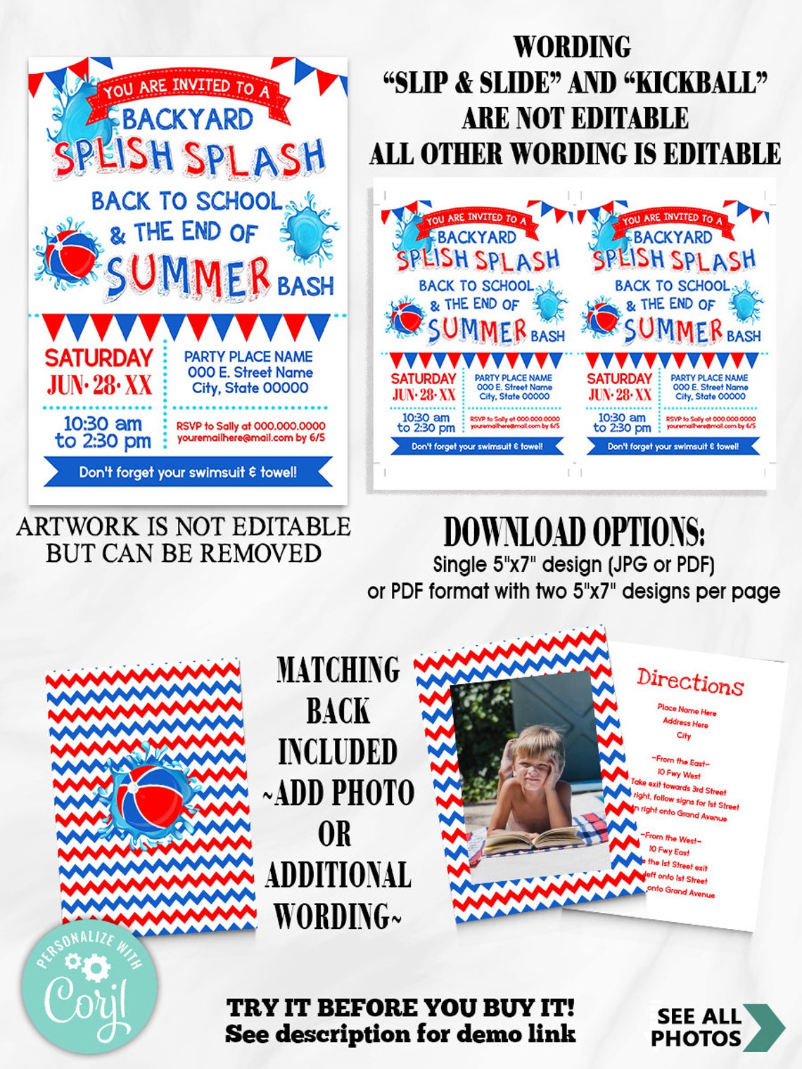 Red White and Blue Splish Splash Back to School & End of - Etsy