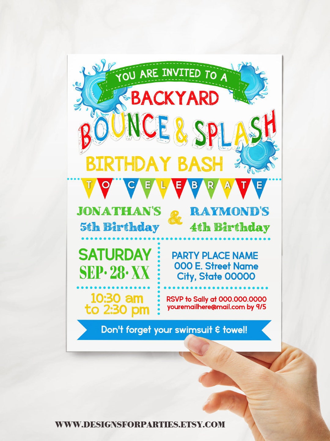 Bounce & Splash Summer Backyard Bash Invitation Water Bash Combined ...