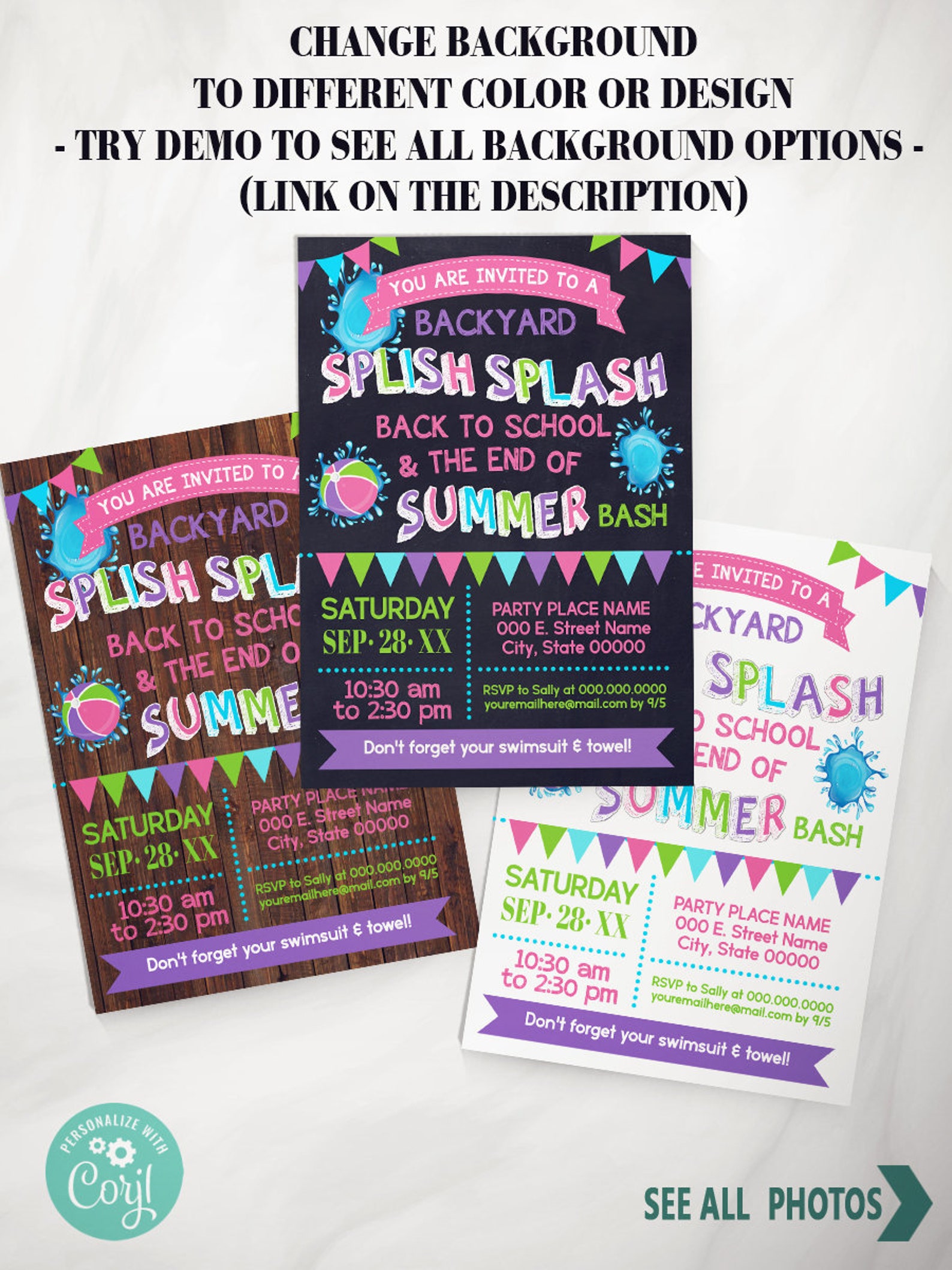 Pink Backyard Splish Splash Back to School & End of Summer | Etsy