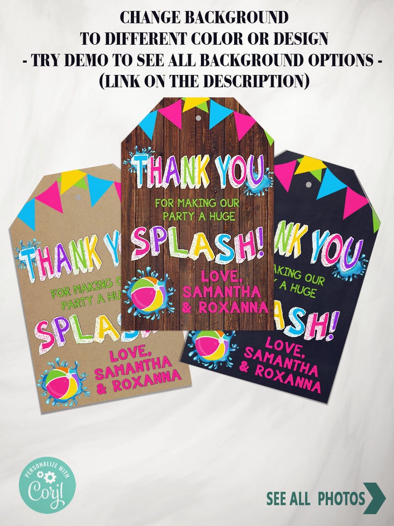 Thank You Tag Pool Waterslide Summer Bash Birthday Favor Tag - Etsy