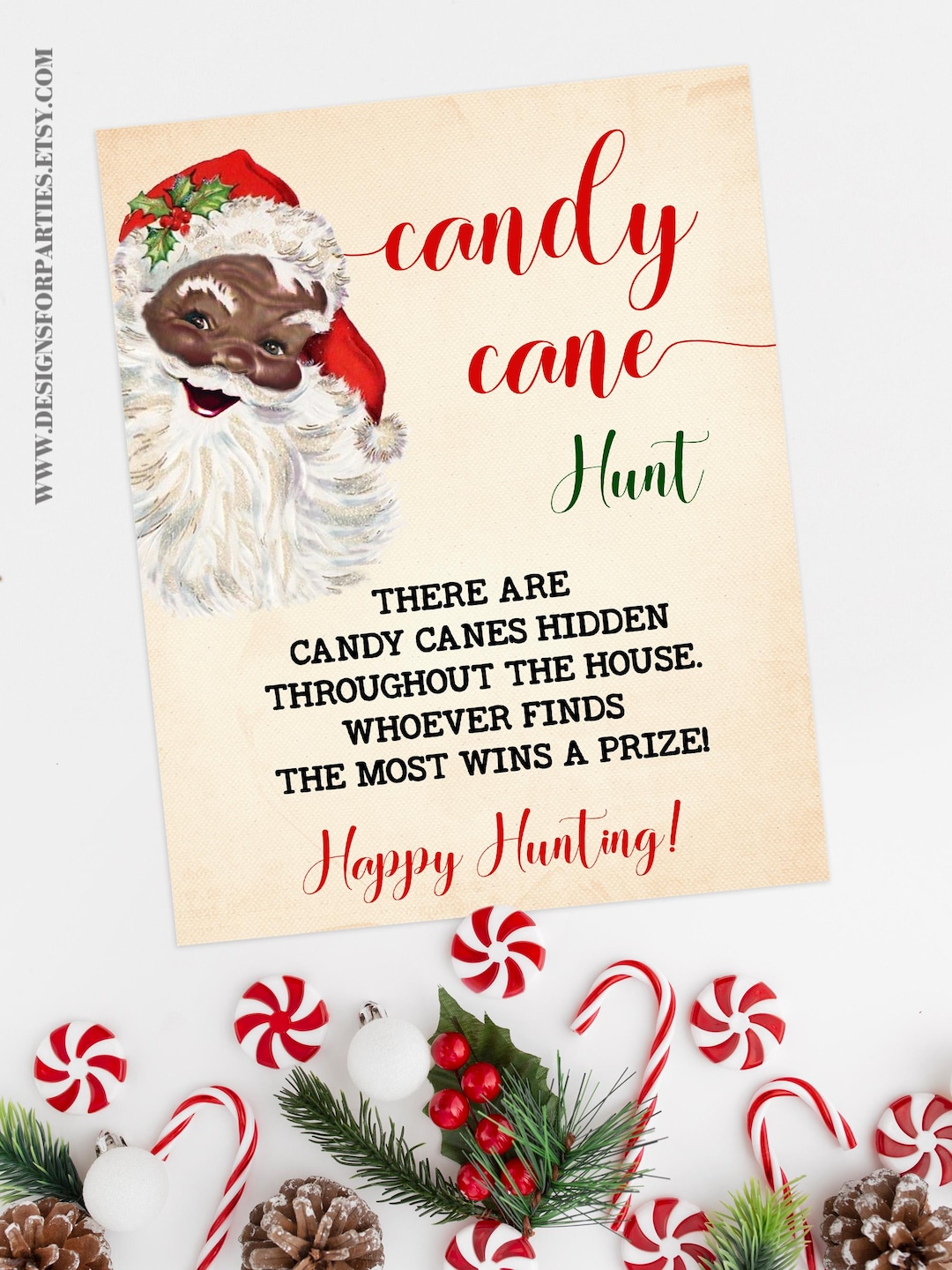 Christmas Candy Cane Hunt Game African American Santa Family Holiday ...