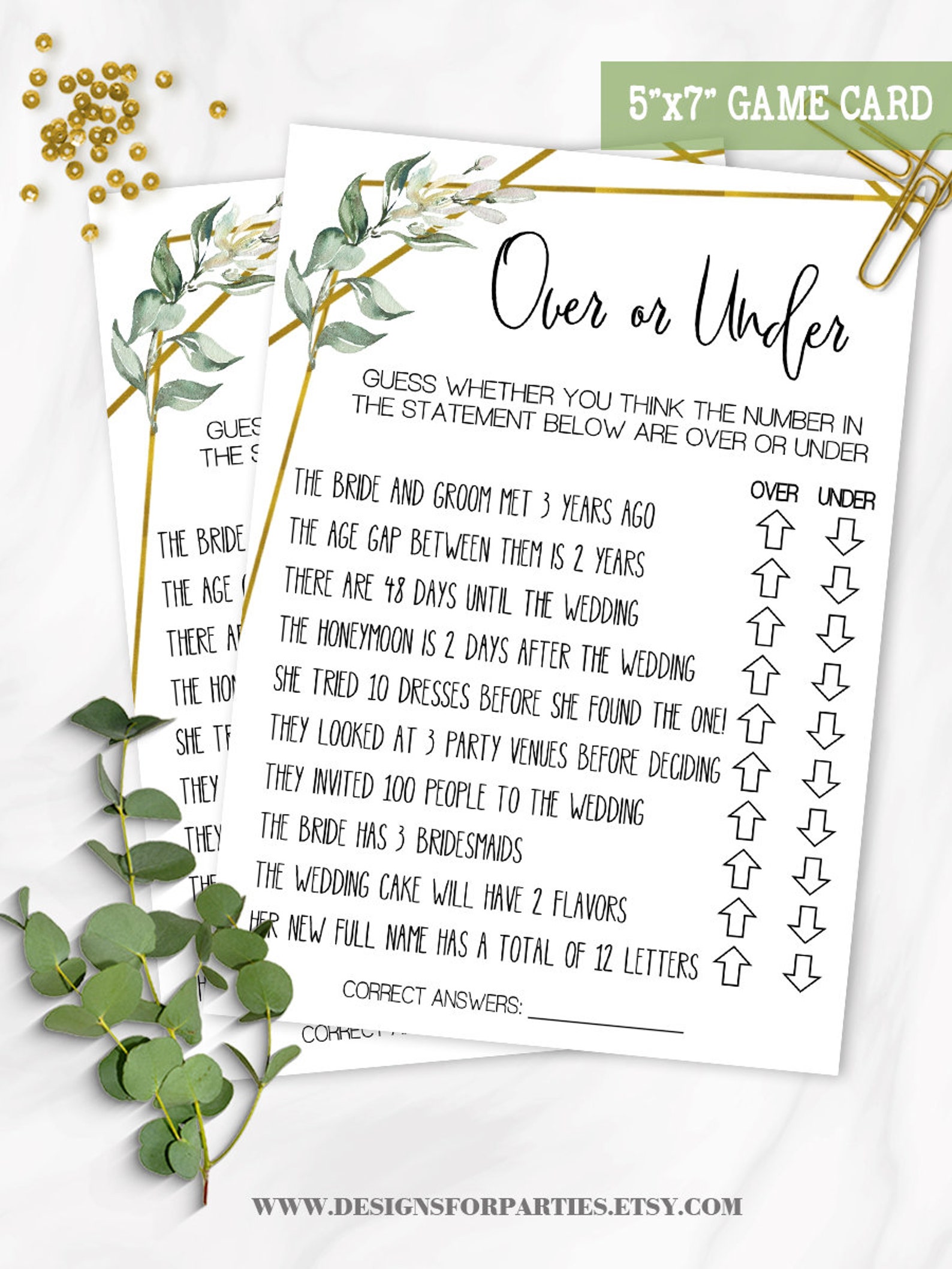 Over or Under Game Bridal Shower Activity Editable Game - Etsy
