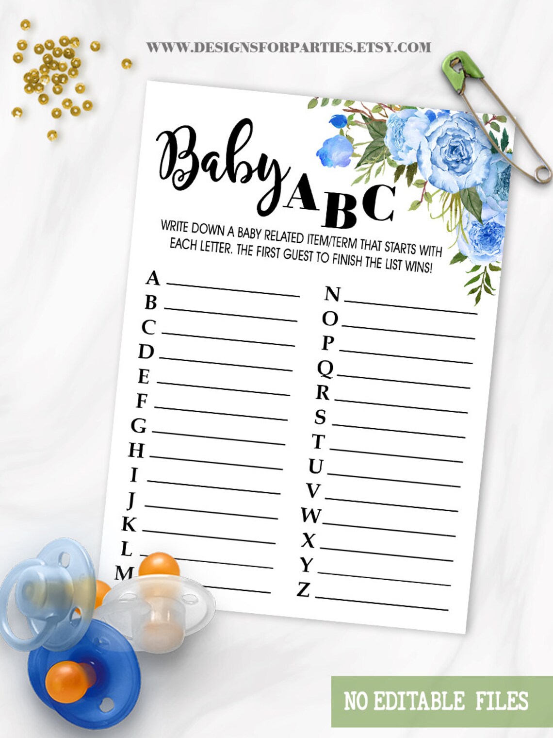 ABC Baby Shower Game Guess ABC Baby Words Blue Flowers - Etsy
