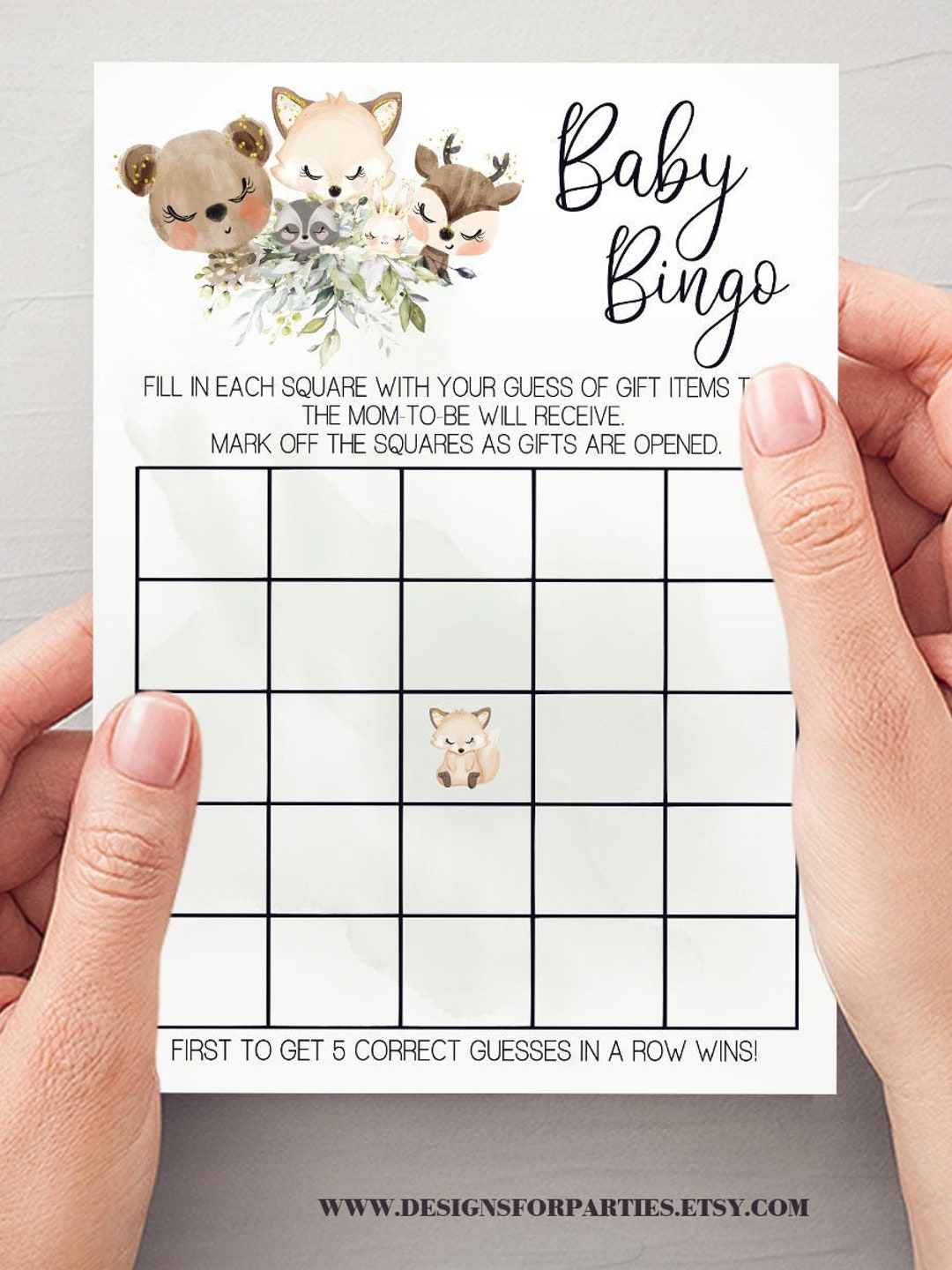 Forest Animals Baby Shower Bingo, Bingo Baby Shower Editable Game ...