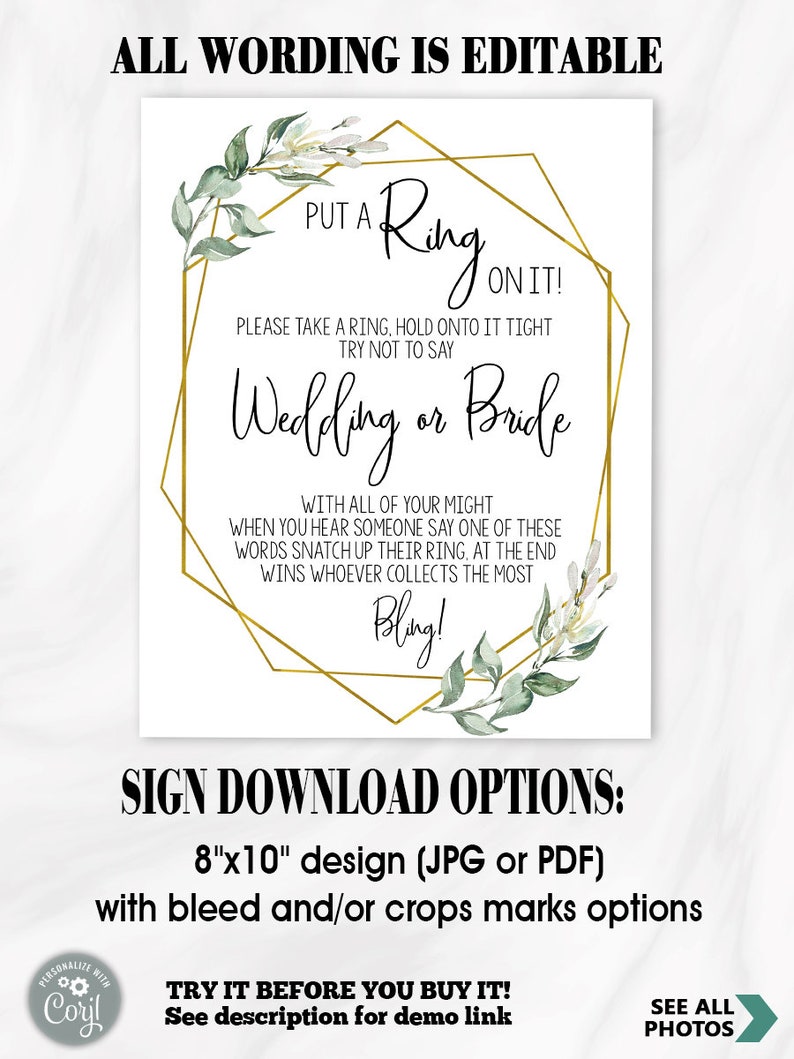 Put a Ring on It Bridal Shower Editable Game Don't Say - Etsy