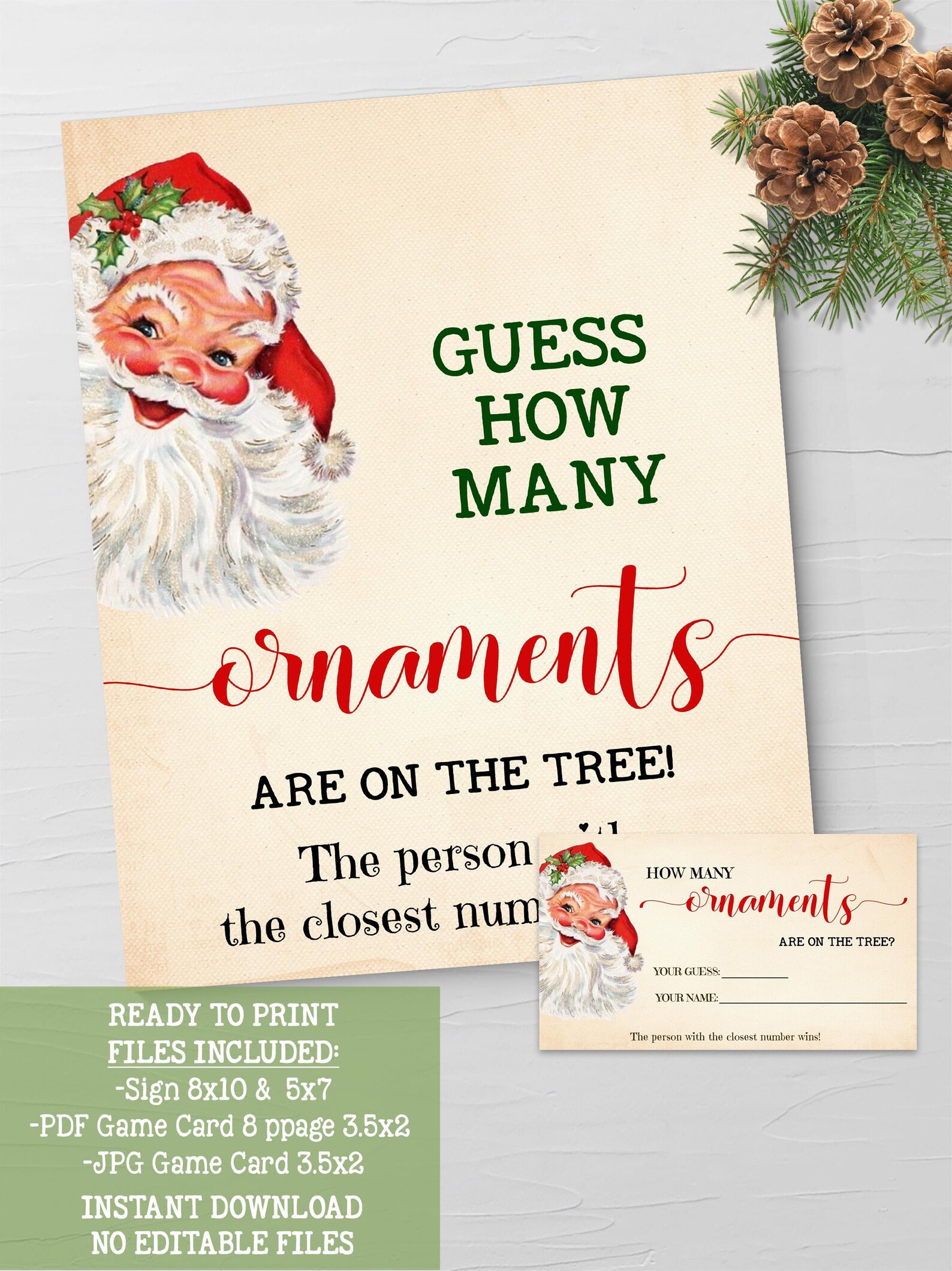 Christmas Guess How Many Ornaments Are on the Tree Game Santa Xmas ...
