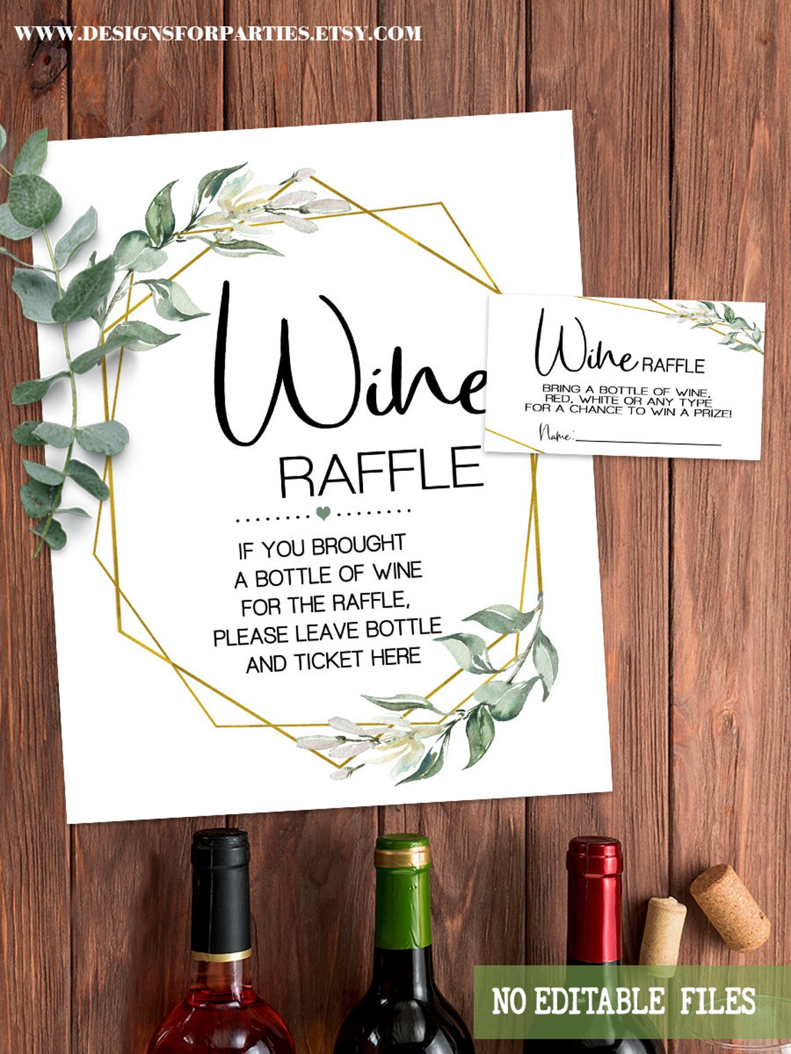 Wine Raffle Tickets & Sign Bridal Shower Stock the Bar Greenery Gold ...