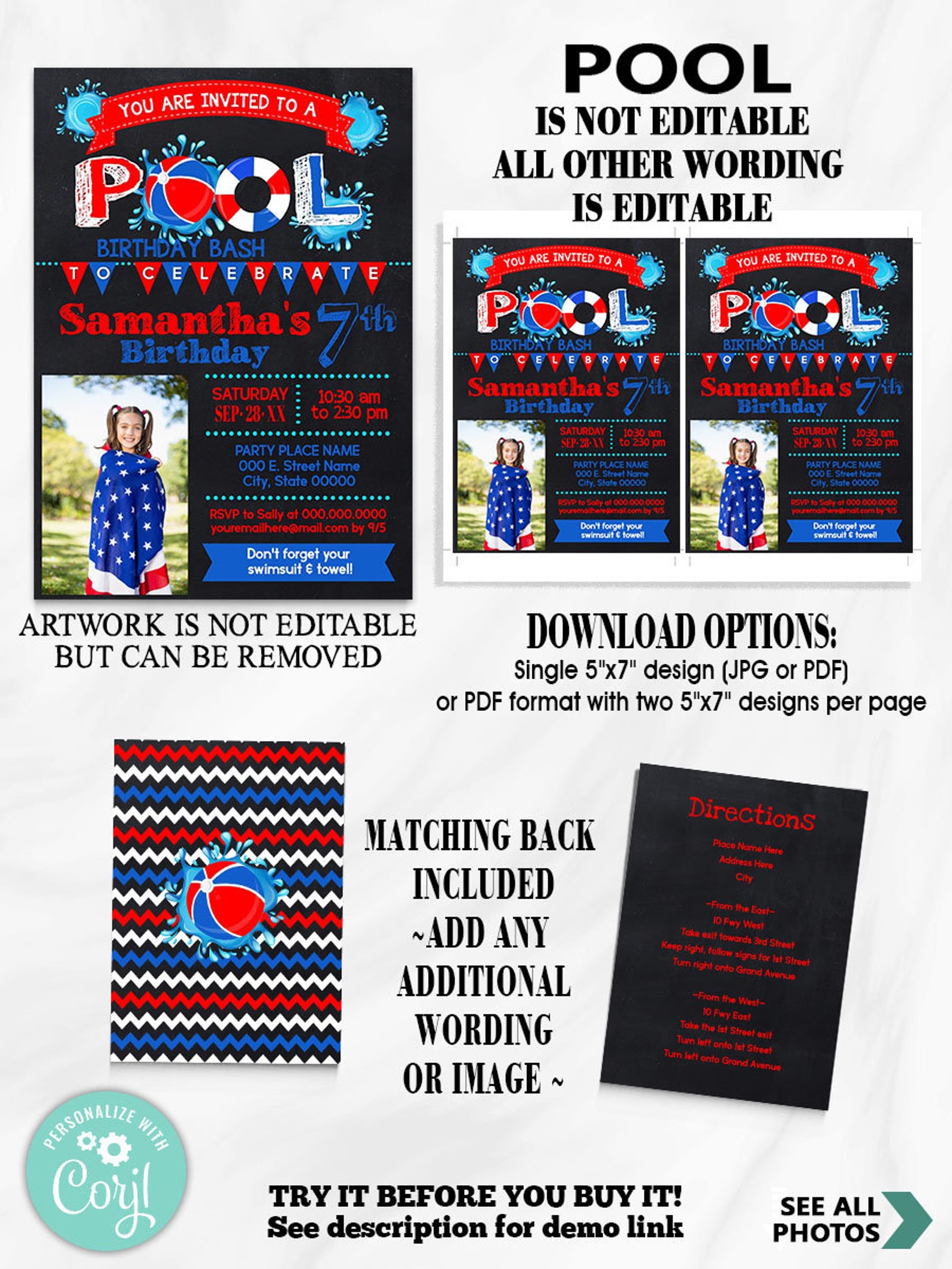 Pool Summer Backyard Bash Invitation Water Bash Chalkboard Red - Etsy