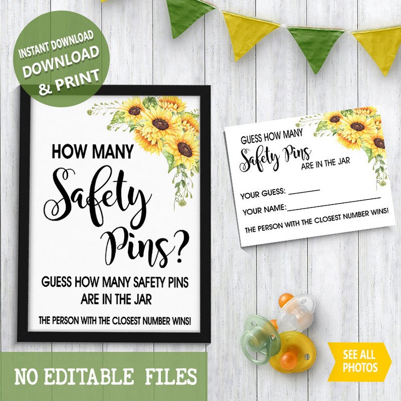 How Many Safety Pins Game Baby Shower Game Sunflowers Country | Etsy
