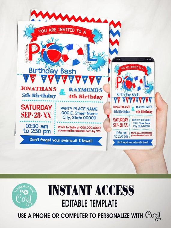 Pool Summer Backyard Bash Invitation Water Bash Combined | Etsy