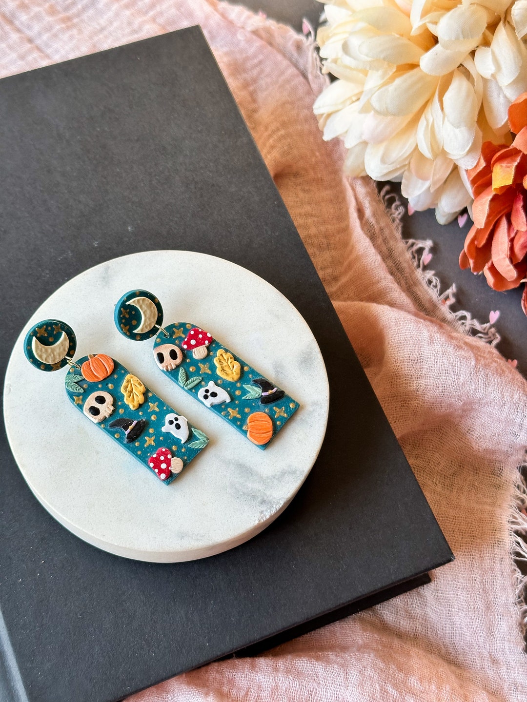 Falloween Cottagecore Witchy Inspired Polymer Clay Thin Arch Dangle ...