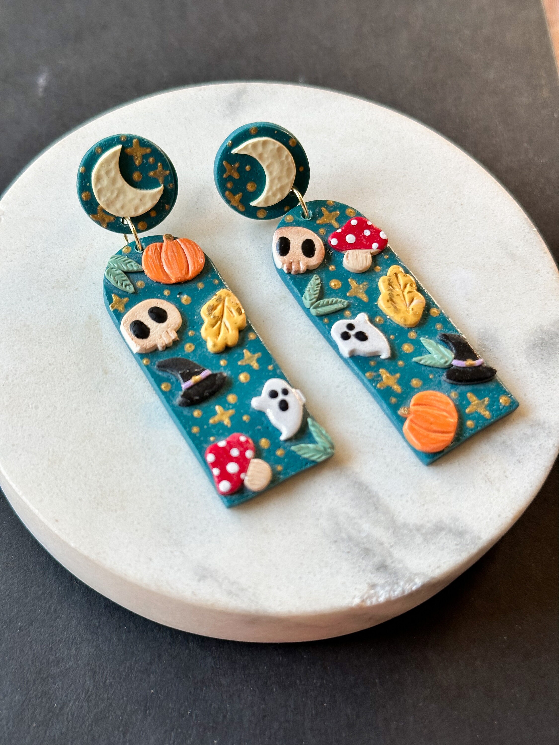 Falloween Cottagecore Witchy Inspired Polymer Clay Thin Arch Dangle ...