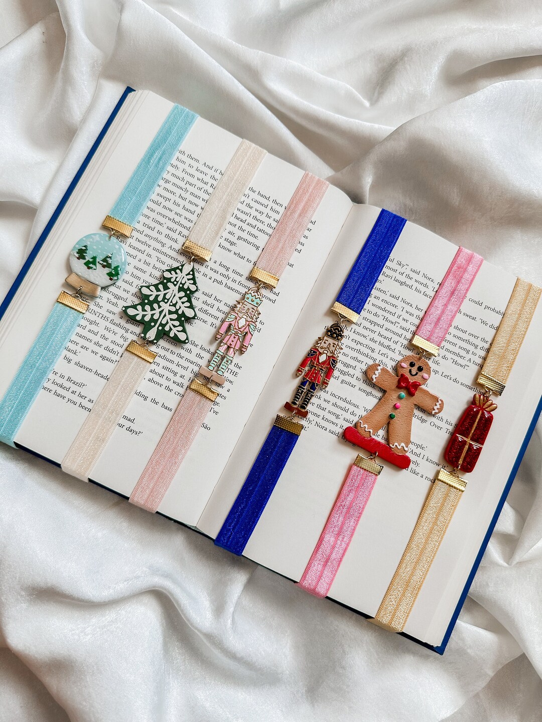 Winter & Holiday Hand Painted Handmade Polymer Clay Elastic Bookmarks ...