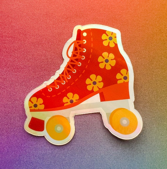 Groovy Floral Roller Skate Holographic Sticker 2.6x3 - Etsy