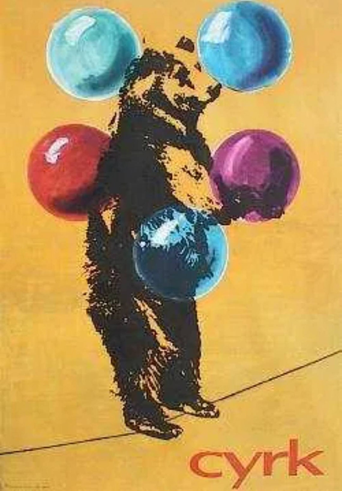Balancing Bear on a Tightrope Original 1971 Polish Circus Poster by ...