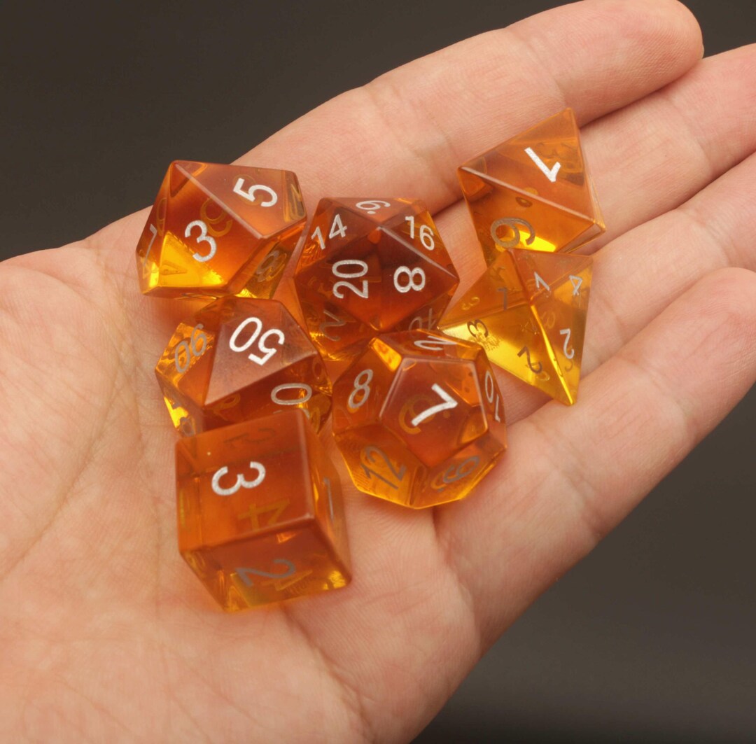 Full Set Golden Glass Engraved Number Gemstone DND Dice Set -customized ...