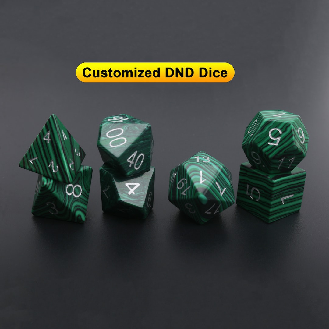 Full Set Synthetic Malachite Engraved Number Dnd Gemstone DND Dice - Etsy