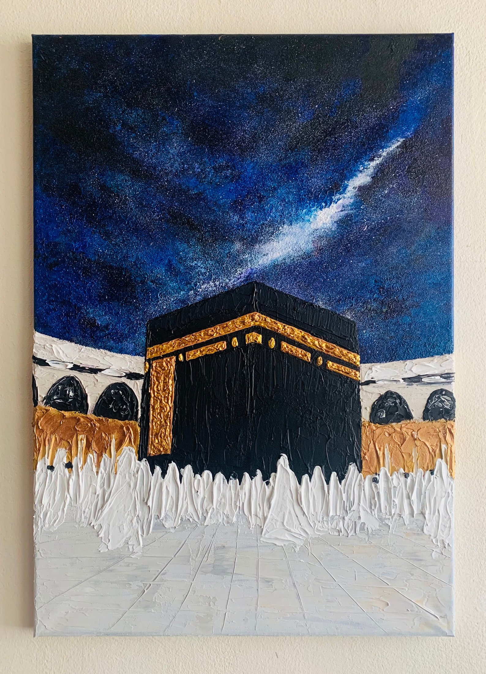Textured Acrylic Kaabah at Night - Mixed Media Painting on Canvas - Etsy