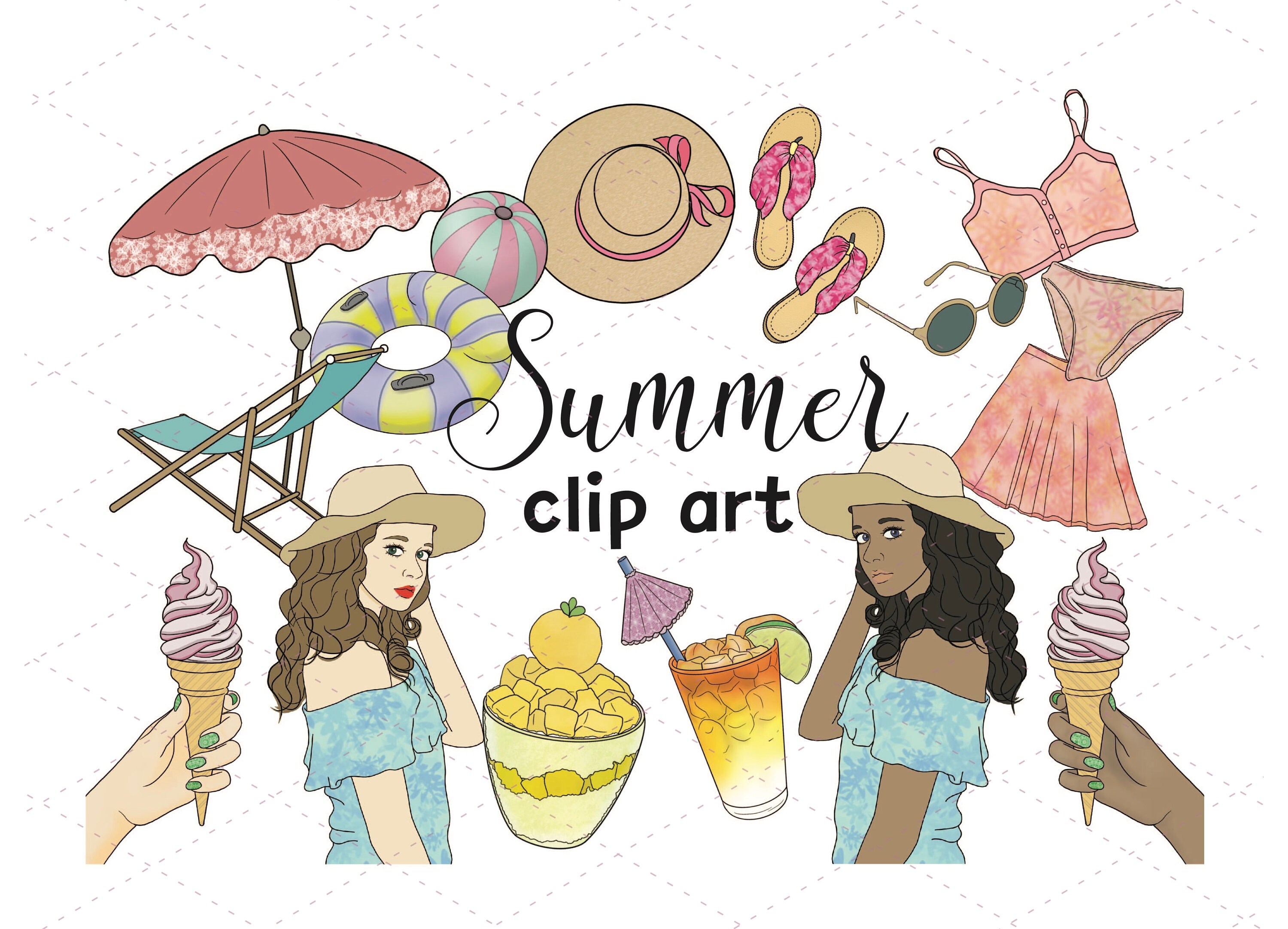 Summer Clip Art / Stickers / Summer Girls Clip Art / Beach - Etsy