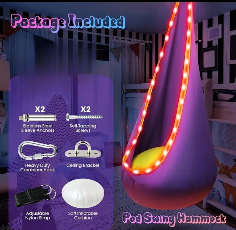 Light up Kids Pod Swing Seat, Kids Hanging Hammock Swing With LED ...