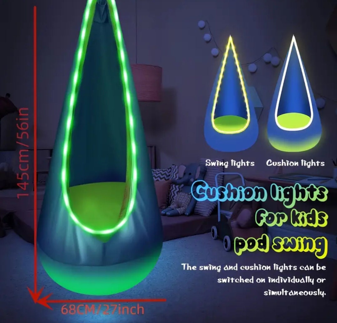 Light up Kids Pod Swing Seat, Kids Hanging Hammock Swing With LED ...