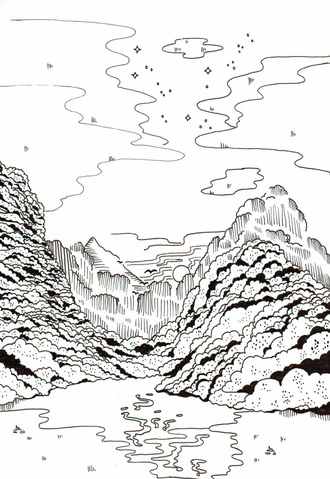 Landscape Coloring Page Printable Instant Download PDF - Etsy