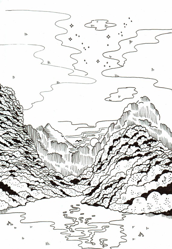 Landscape Coloring Page Printable Instant Download PDF | Etsy