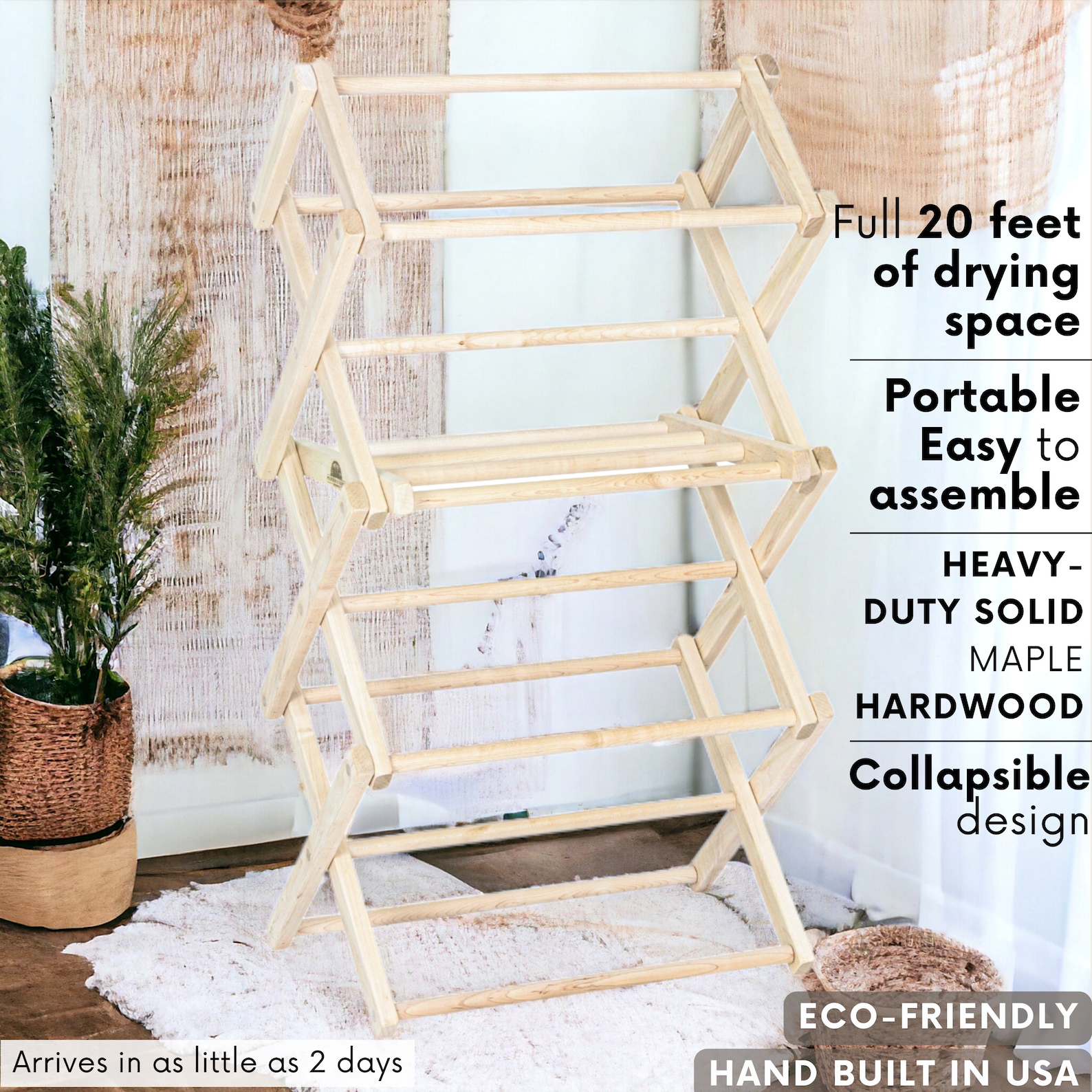 Small Wood Clothes Drying Rack, Collapsible Laundry Hanger, USA Made - Etsy