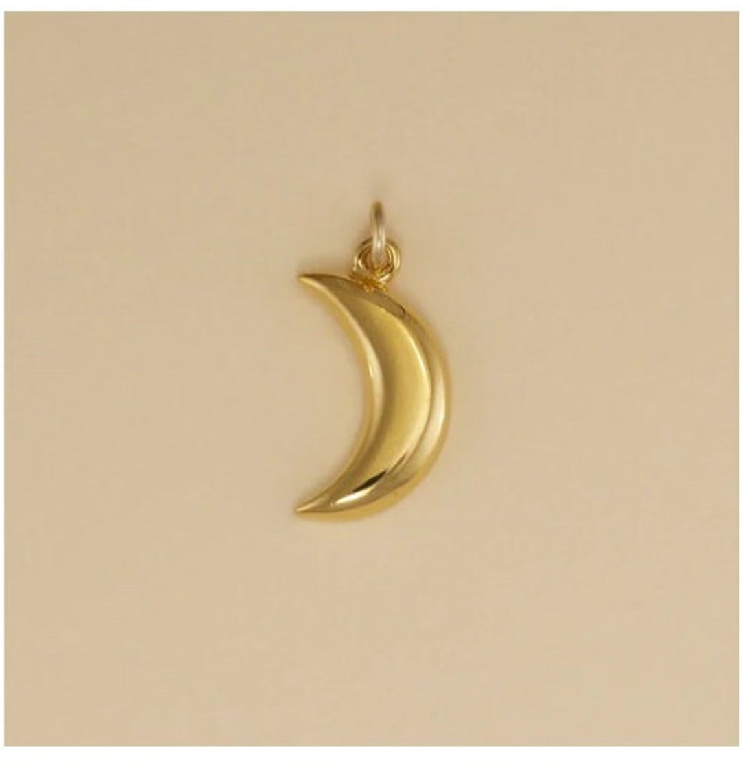 GOLD PLATED or STERLING Silver Half Moon Charm Pendant Gift for Him Her ...