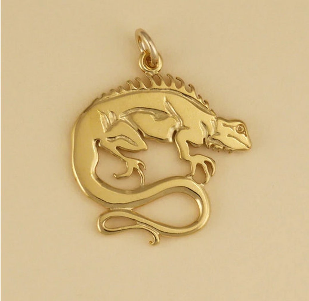 GOLD PLATED or STERLING Silver Iguana Lizard Charm Pendant Gift for Him ...